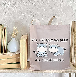 BDPWSS Hippo Tote Bag Hippopotamus Gift Hippo Lover Gift Yes I Really Do Need All These Hippos Inspirational Shoulder Bag (Need all hippos TG)