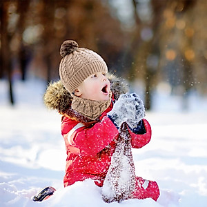 3Pcs Baby Beanie Hat Scarf Gloves Set Infant Knitted Cap Winter Warm Gloves Toddler Neck Warmer for Boys Girls 0-3 Years (Khaki)