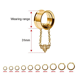 POBAISITER 2PCS Stainless Steel Ear Gauges Tunnels Hollow Spider Bee Bat Chain Screw Fit For Men Women 6mm-25mm