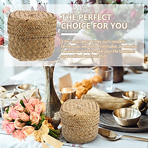 Zerodeko Seagrass Basket with Lid Mini, Handmade Woven Flower Basket With Lid Wicker Shelf Basket Bin Woven Storage Box Small Storage Favor Box Woven Seagrass Basket