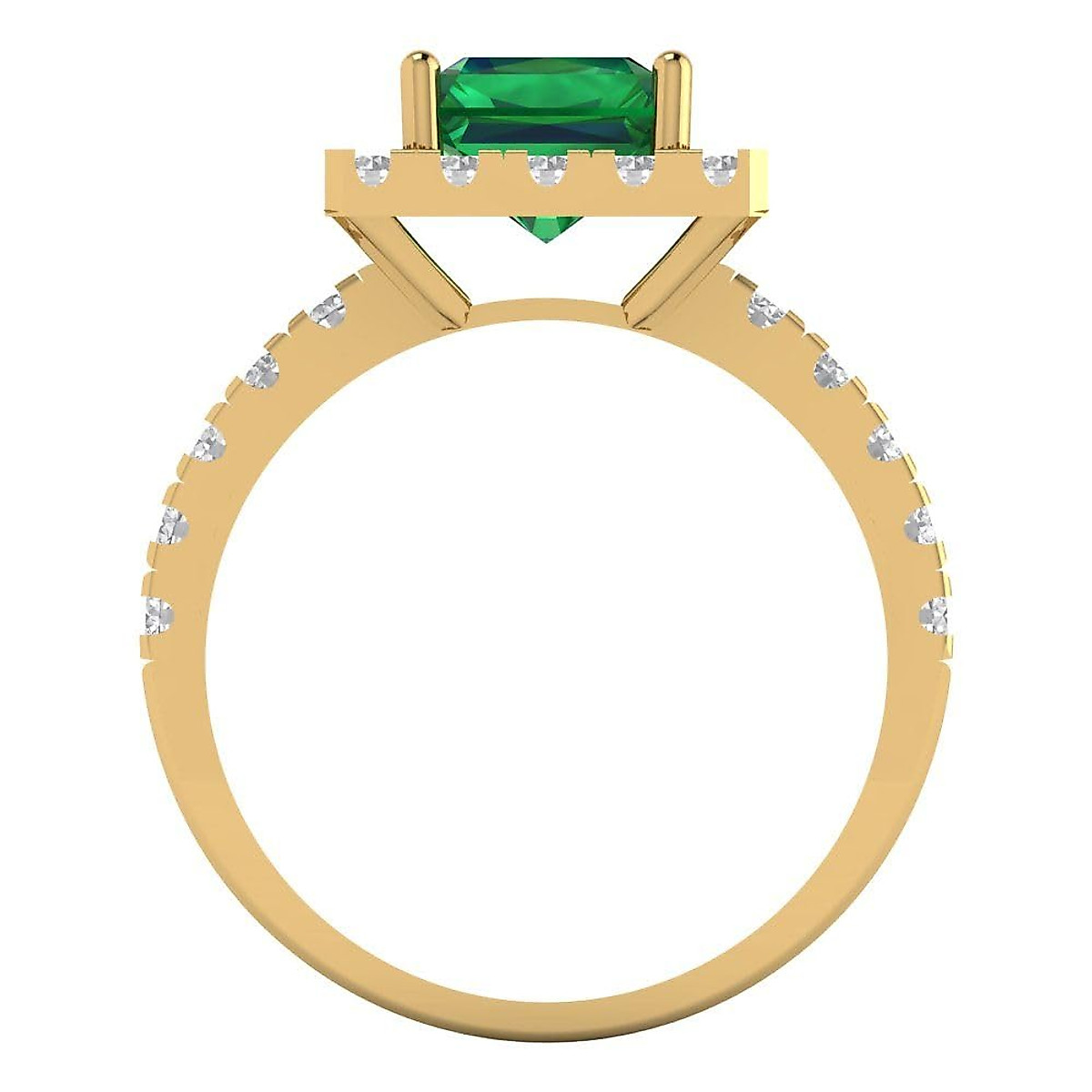Clara Pucci 4 ct Emerald Cut Solitaire W/Accent Halo Emerald Art Deco Bridal Wedding Statement ring 18K Yellow Gold Size 8