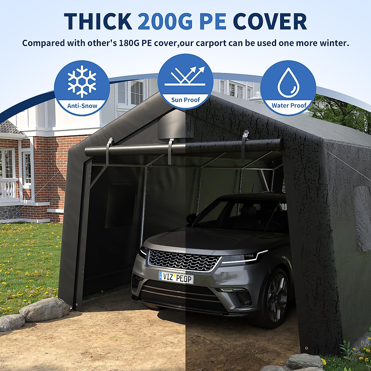 VONZOY 12'×20' Heavy Duty Carport,Car Canopy Portable Garage with Roll-up Zipper Door,Thick Shelter Storage Canopy Tent with All-Steel Metal Frame,Sunshade Waterproof for Motorcycle Car, Truck,SUV