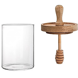 Lawei Glass Honey Jars with Wooden Dipper and Lid - 13 Oz Honey Pot Clear Glass Syrup Container for Storage