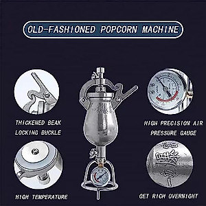 Stainless Steel Fire Heating Popcorn Machine- Manual Old Chinese Traditional Popcorn Machine, With Pressure Gauge, Slow Heating, For Home Use