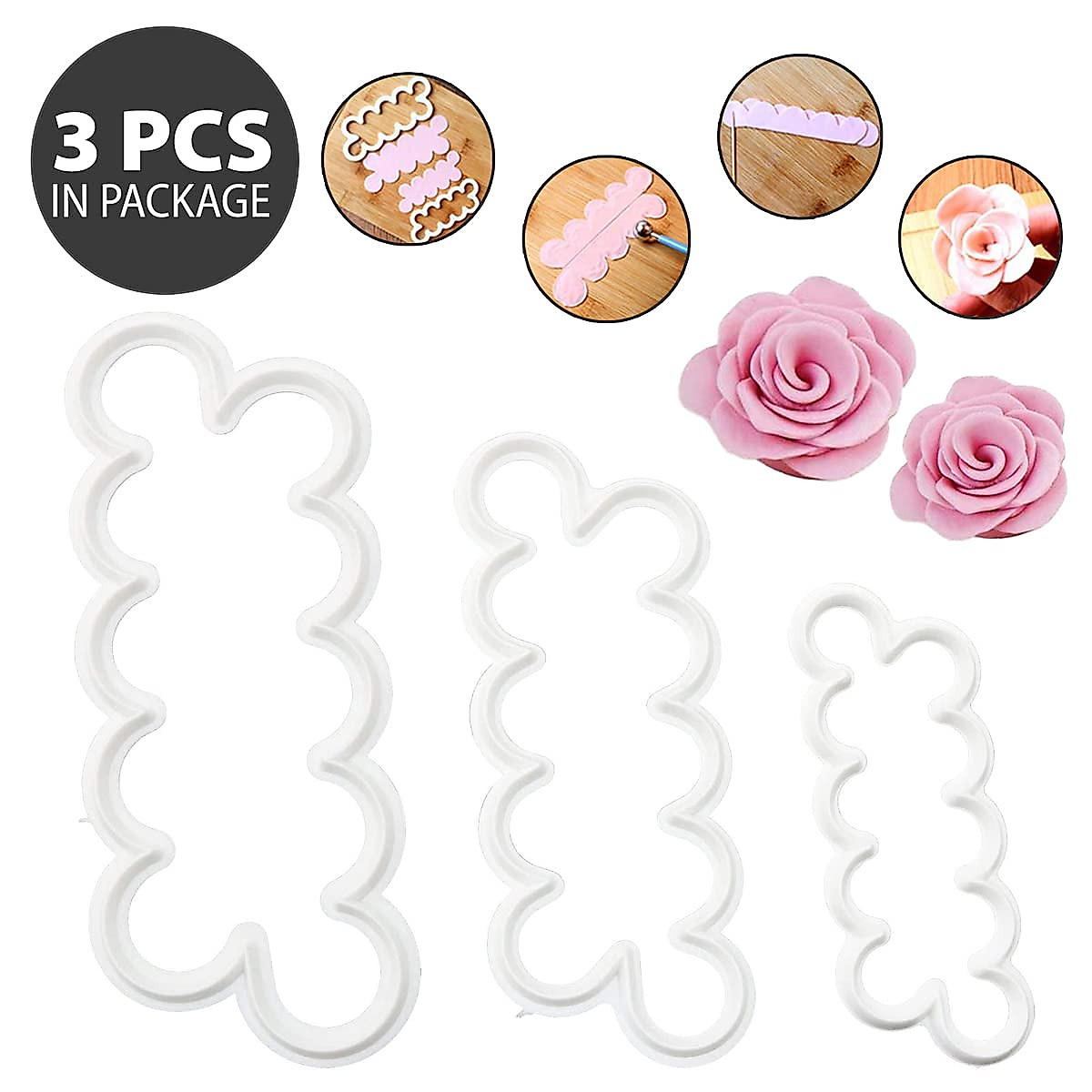 Gum Paste Rose Cutter Cake Decorating - 3Pcs Flower Petal Mold Rose Cookie Cutter Fondant Cutters Flower Cookie Cutters Edible Rose Flower Fondant Tools - Gum Paste Flowers Cake Cutter Plastic Flower