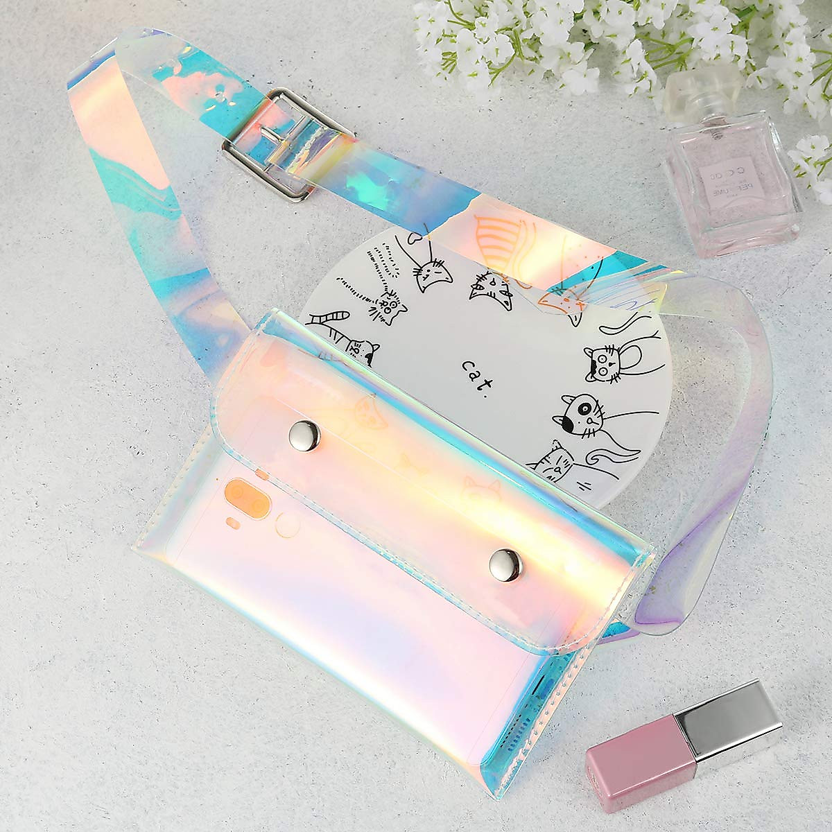 LUOEM Waist Bags Shiny PU Leather Hologram Shoulder Bag Cross-body Chest Bag for Women