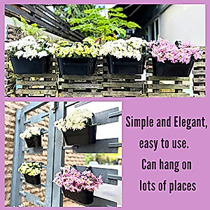 LaLaGreen Outdoor Rail Planter - 6 Pack, 11.2 Inch Black Metal Iron Hanging Flower Pots Deck Railings Fence Buckets Modern Countryside Boho Style Wall Mount Window Box Plant Holder Hooks Porch Decor