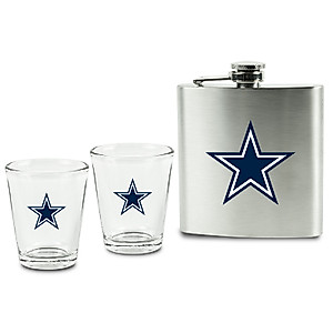 NFL Dallas Cowboys Shot Glasses & Brushed Stainless Steel Flask Set