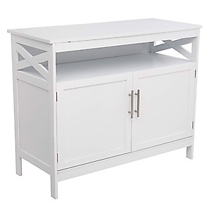 Aoerte Kitchen Sideboard Storage Cabinet, Large Dining Buffet Server Cupboard Cabinet, Console Table with Display Shelf and Double Doors, Idea for Kitchen and Dining,White