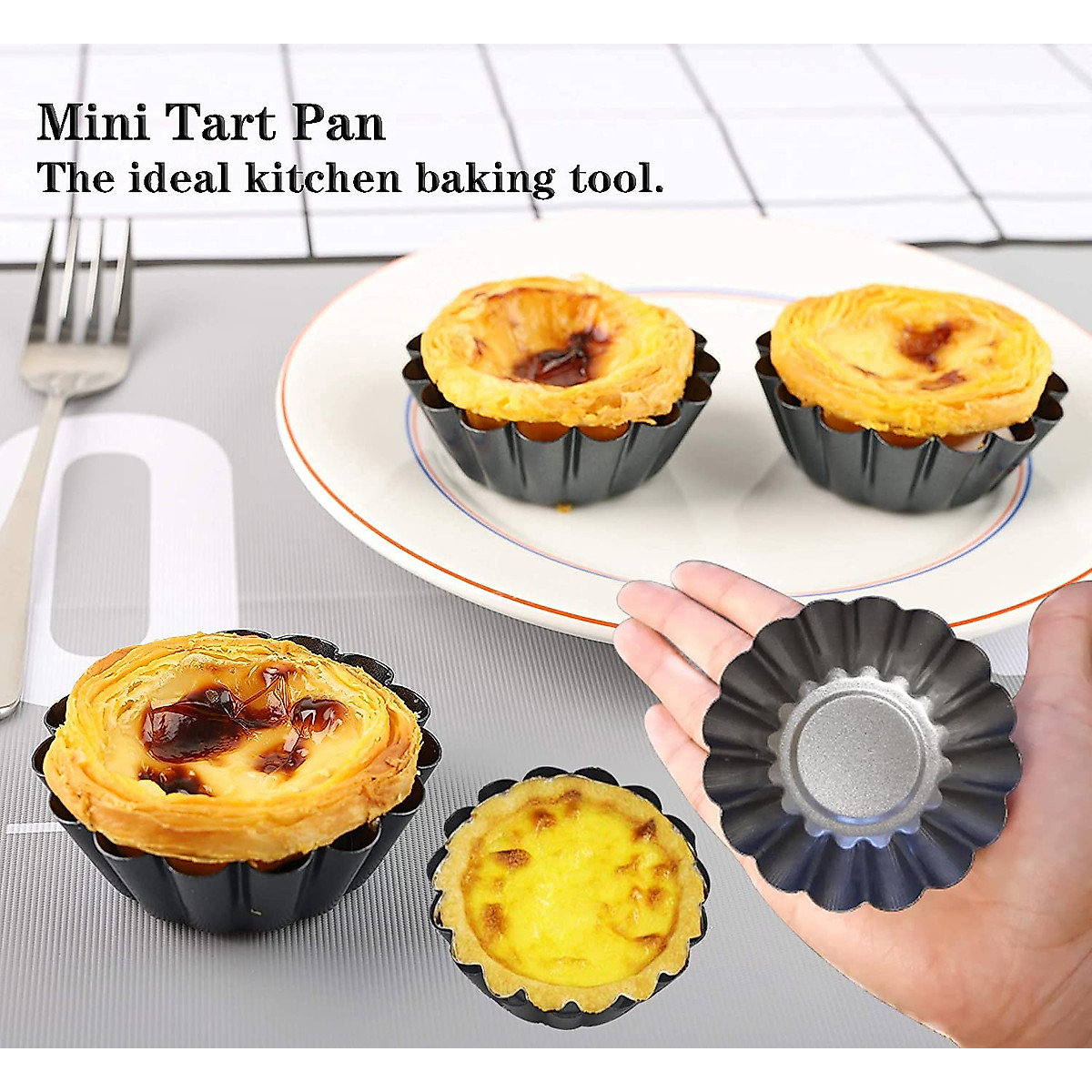 Xstronq Egg Tart Molds 12PCS Tart Pan, Mini Carbon Steel Non Stick Tart Pans, Tart Molds For Baking (2.6 inch)