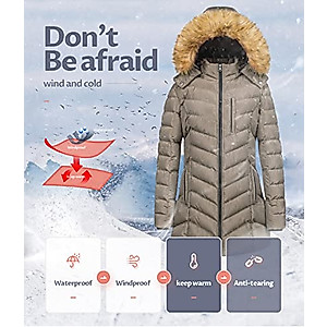 CREATMO US Women's Winter Hooded Faux Fur Coat Waterproof Warm Long Puffer Winter Thicken Parkas Coats Brown L