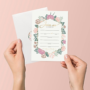 Rileys & Co. Invitation Cards with Envelopes and Bonus Stickers,50 Count, Blank Cards with Envelopes, Anniversery Invitation Cards, Floral Party Invitations for Wedding, Baby Shower, 7x5 Inches