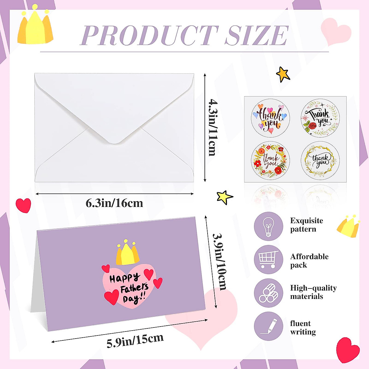 Faccito 24 Sets Father's Day Card with Envelopes Stickers 6 x 4 Inch 6 Assorted Happy Father's Day Note Card Birthday Card Father Greeting Cards for Father's Day Birthday Gifts