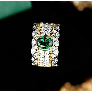 LYLYMIMI Emerald Ring for Women Vintage Adjustable Open rings Gem CZ Women's Ring (Silver)