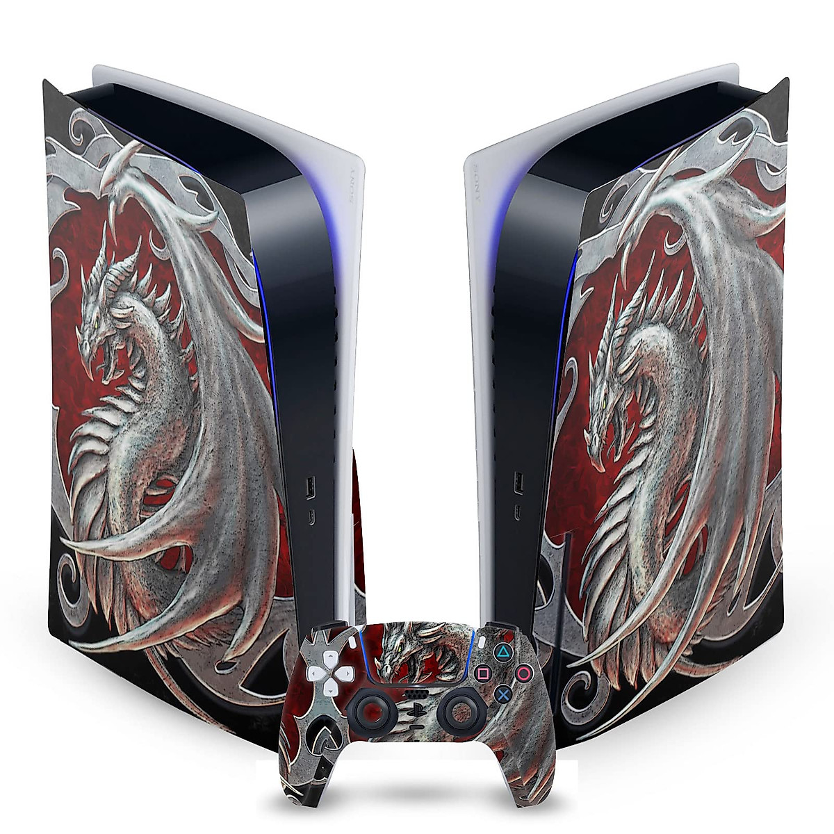 Head Case Designs Officially Licensed Christos Karapanos Talisman Silver Art Mix Vinyl Faceplate Gaming Skin Decal Compatible With Sony PlayStation 5 PS5 Disc Edition Console & DualSense Controller
