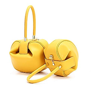 Mn&Sue Fashion Designer Women's Genuine Leather Top Handle Handbag Evening Bag Party Prom Wedding Purse (Small, Yellow)