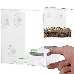 Window Bird Feeder 2 Pack, Bird House for Outside, Window Bird Feeder with Strong Suction Cups and Removable Seed Tray with Drain Holes. Outdoors Birdfeeder for Wild Birds, Cardinal, Bluebird