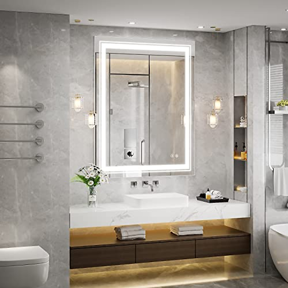 JSneijder 28x36 led Bathroom Mirror,led Mirror with Lights,Dimmable Anti-Fog Mirror