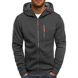Maiyifu-GJ Fleece Hoodies for Men Long Sleeve Full Zip Up Sports Sweatshirt Lightweight Slim Fit Hoodie with Zip Pockets (Grey,Large)