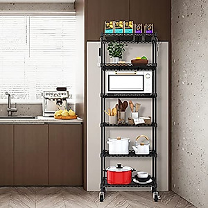 vkahaak 6-Tier Wire Shelving Unit, Adjustable Storage Shelf with Lockable Wheels, Large Capacity Metal Shelves with Stainless Hook for Garage Kitchen Pantry Living Room Bathroom (22" x 12" x 65")