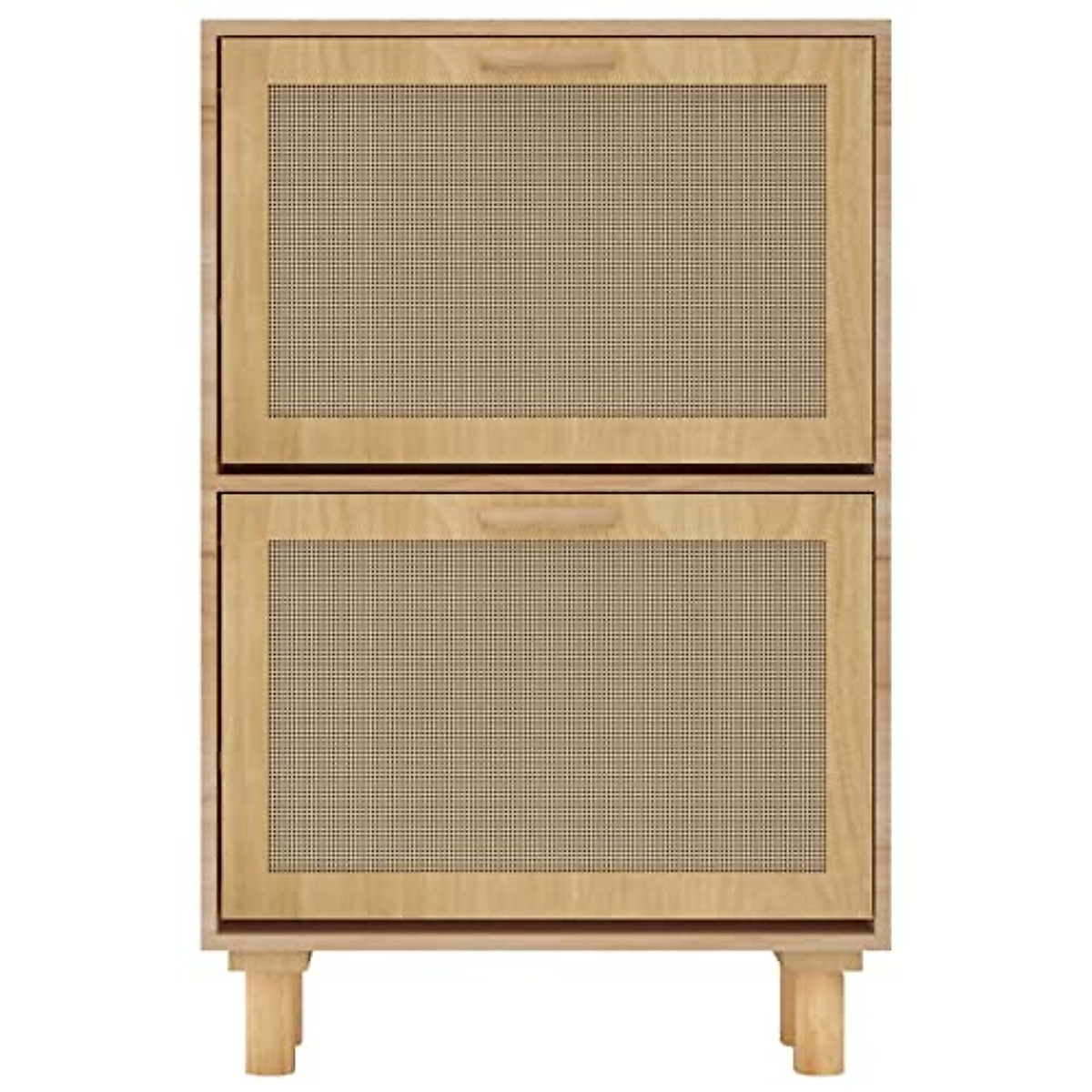 Tidyard Shoe Rack with Pull-Down Storage Drawers, Engineered Wood and Natural Rattan Shoe Cabinet for Bedroom Entryway Hallway Home Furniture