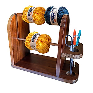 Viredelo Yarn Holder Dispenser for Crocheting,Crochet Yarn Holder,Twizzter Portable Yarn Holder,Yarn Ball Holder Double Revolving for Crochet Knitting,Handmade Wood Yarn Dispenser,Walnut