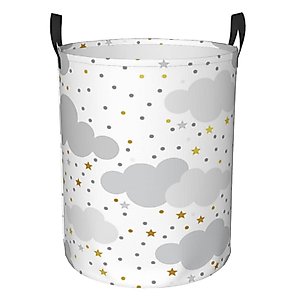 Foruidea Clouds Dreamy Sky With Dots And Stars Laundry Basket,Laundry Hamper,Collapsible Storage Bin,Oxford Fabric Clothes Baskets,Nursery Hamper For Home,Office,Dorm,Gift Basket