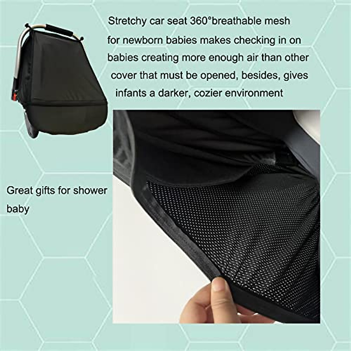 3-in-1 Car-Seat Canopy Cover - Protective Carseat Sun Shade Canopy with Privacy Shade Canopies Covers for Boys Girls,Inner Bug Nets for Newborn Infant Protect Baby from Mosquito & Insect (Black)