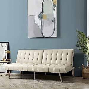Naomi Home Split Back Faux Leather Leather Futon Sofa (Split Back with Armrest, Cream)