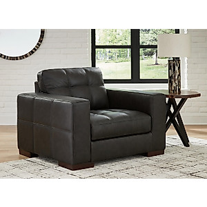Signature Design by Ashley Luigi Modern Tufted Leather Match Upholstered Oversized Chair, Black