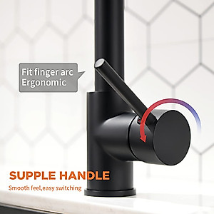 OWOFAN Kitchen Faucet with Sprayer Single Handle Pull Down Sprayer Spring Matte Black Kitchen Sink Faucet with LED Light 9005R