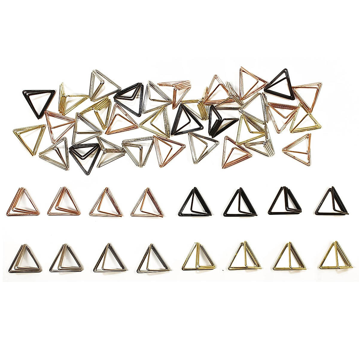 FJDCKJ 100 Pack Gold Triangle Place Card Holders for Wedding Baby Shower - Modern Table Number Stands for Parties & Events - Elegant and Practical Mini Size Name Card Holder Clips