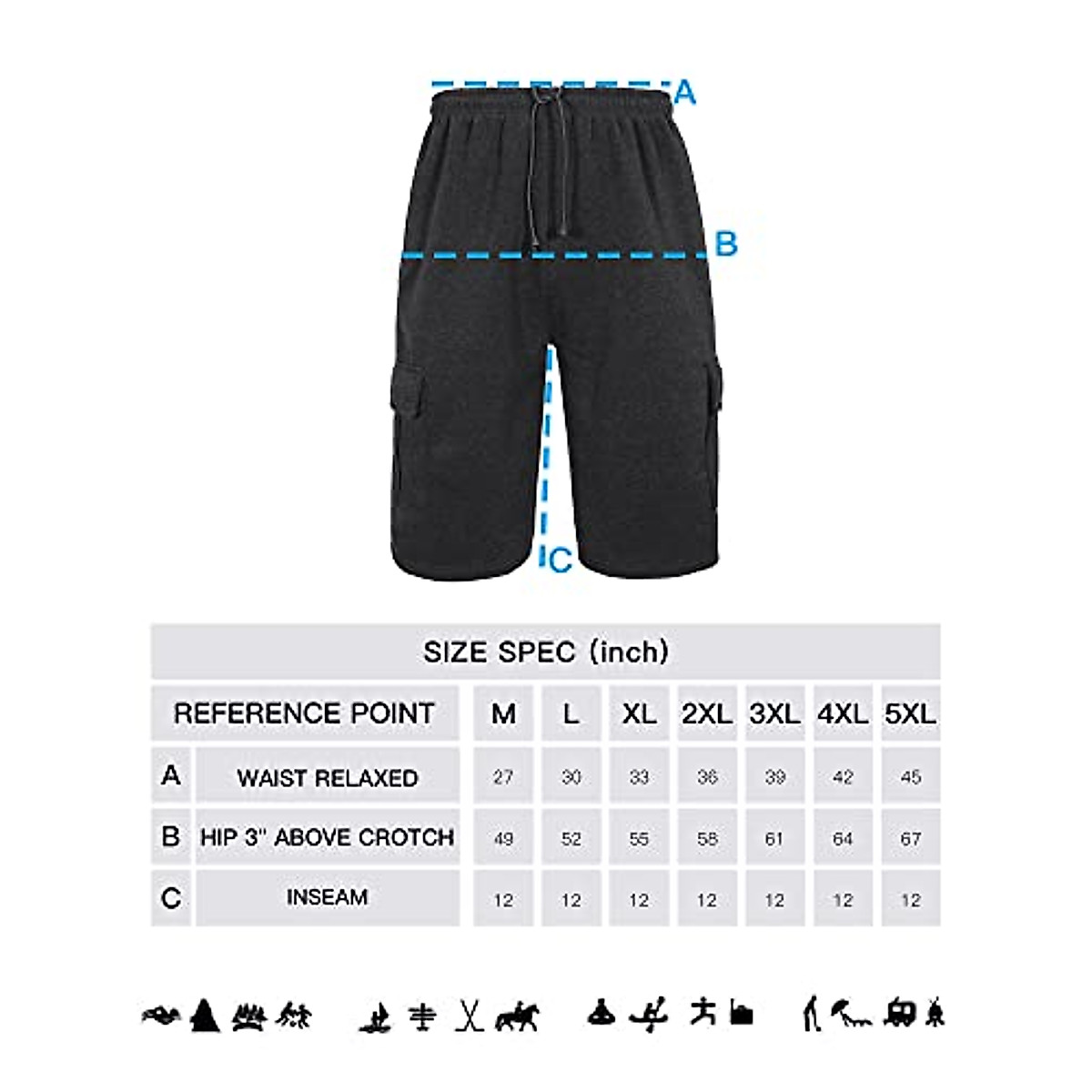Eylhot Men's Cargo Sweat Shorts Elastic Waist Drawstring Below The Knee Wokout Jogger Shorts with Multi Pockets(Charcoal,4XL)