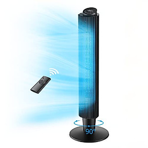 Orgtoy Tower Fan for Bedroom, 42” Oscillating Cooling Fan with Remote, Height Adjustable, 12H Timer, 5 Speeds, LED Display, Low Noise, Touchpad, Space-Saving, Quiet Stand Up Fan for Offices and Home