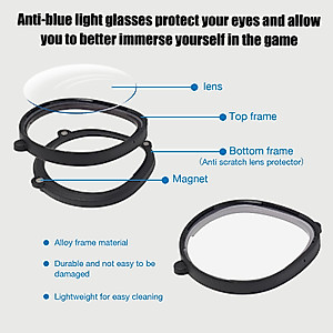 OOAVR Anti-Blue Light Glasses for Oculus Quest 2 Come with a Magnetic Alloy Frame and Anti-Blue Light Lens Accessories That Supports Changing Lenses to Accommodate Your Nearsightedness (Black)