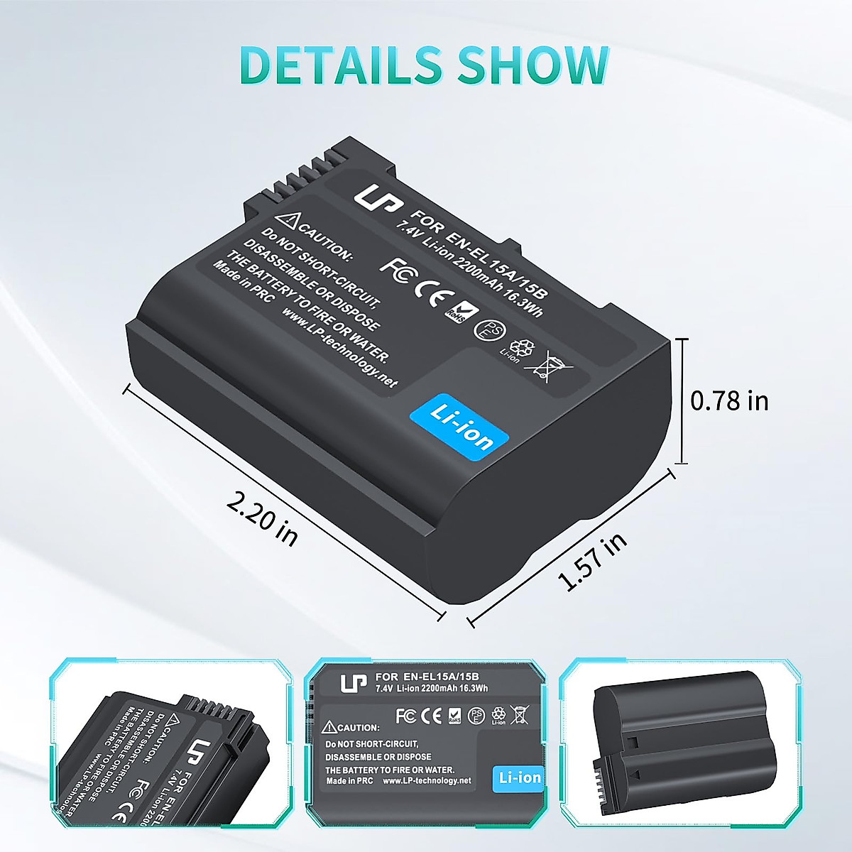 EN-EL15 Battery Pack, LP 2-Pack EN-EL15 EN EL15a Rechargable Li-ion Replacement Battery Compatible with Nikon D7500, D7200, D7100, D7000, D850, D750, D500, D810a, D810, D800e, D800, D610, D600 & More