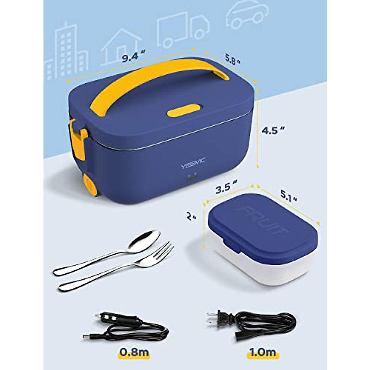 YISSVIC Electric Lunch Box Food Heater for Car and Truck,Portable Food Warmer Heater for Work 3 in 1 for 12V 24V 110V Heated Lunch Box with Removable Stainless Steel Container Upgraded Version