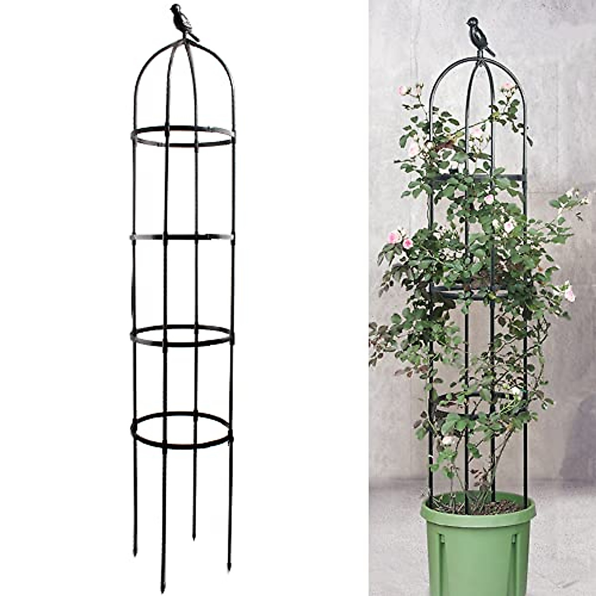 Anothera 6ft Rustproof Metal Pipe with Heavy Duty Plastic Coated, Garden Outdoor Indoor Potted Plant Support, Round Obelisk Trellis for Climbing Vine（Black）