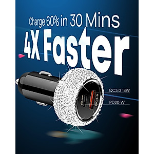 Bling iPhone Fast Car Charger, 20W USB C Car Charger [Apple MFi Certified] PD + QC Dual Port Fast Charging Adapter with 3.2FT Type-C to Lightning Cable for iPhone 14 13 12 Pro Max