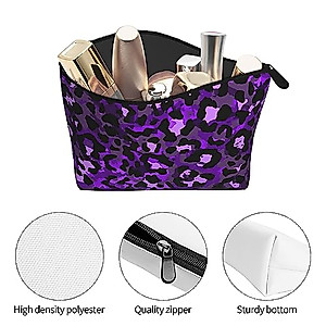 Women's Lightweight Makeup Bag Pouch Compatible with Purple Cheetah Leopard Print, Funny Travel Cosmetic Bag Portable Pencil Bag with Zip for Office College Christmas Gift