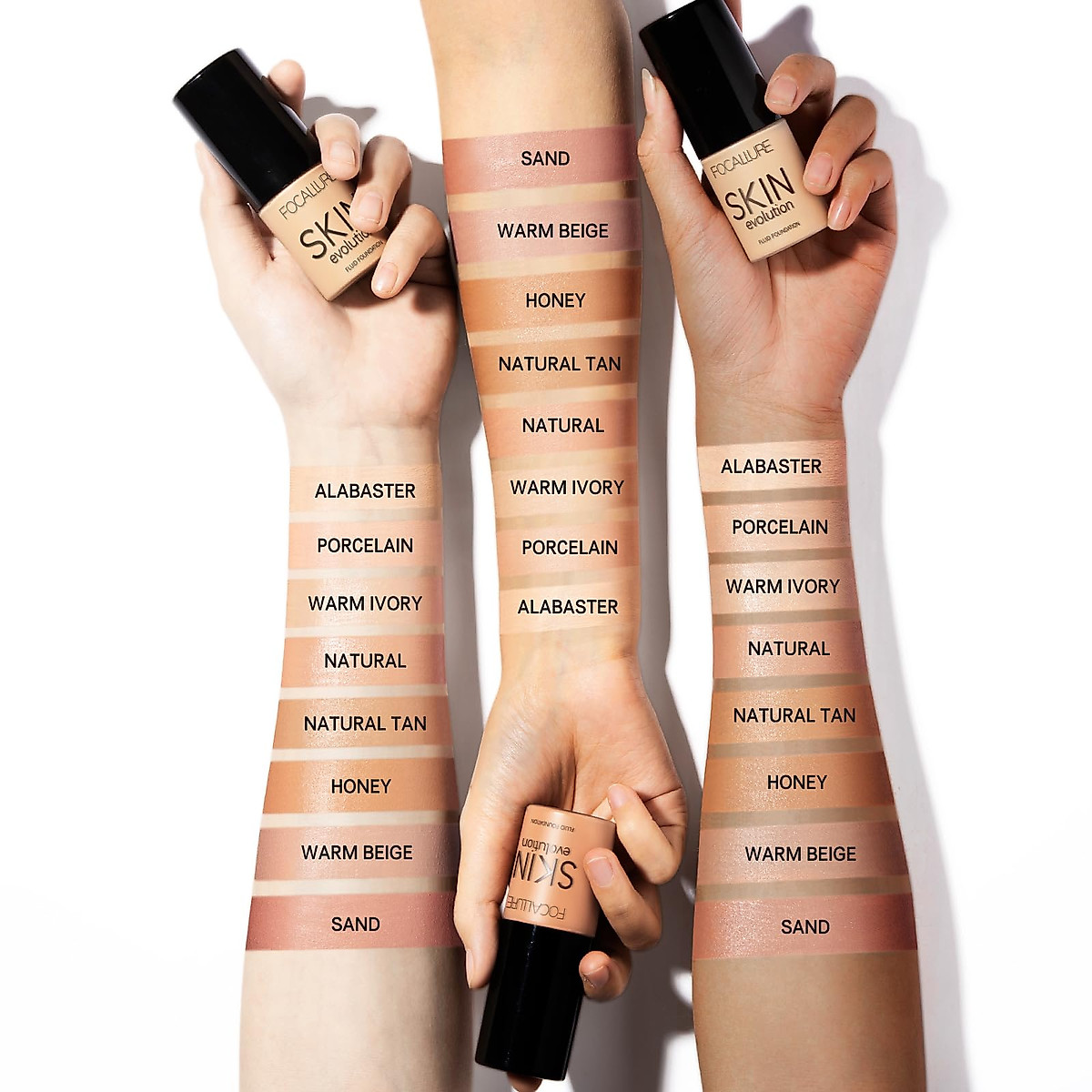 FOCALLURE 2 Pcs Liquid Foundation, Skin Evolution Foundation + Concealer, Full Coverage Foundation Makeup, Durable, Waterproof, Oil-Control, Hides Wrinkles & Lines, Alabaster