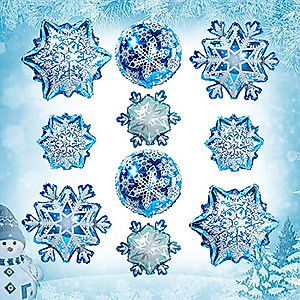 10 Pieces Large and Small Snowflake Balloons Snowflake Aluminum Foil Balloons for Christmas Winter Frozen New Year Birthday Theme Party Supplies