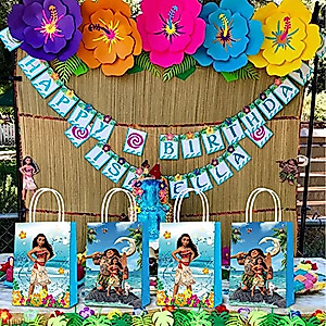 W/NN 16 Pcs Moana Party Paper Gift Bags, 2 Styles Party Favor Bags with Handles for Moana Party Decorations, Goody Bags Candy Gift Bags for Girls Boys Birthday Party Supplies Favors