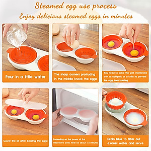 Microwave Egg Poacher, 2-Cup Eggs Microwave Egg Cooker Drain Egg Poacher Non Stick Egg Cooker for Microwave or Stovetop Egg Cooking, Orange