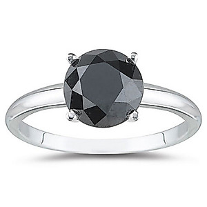 Houston Diamond District 2 Carat 14K White Gold Round Black Diamond Solitaire Ring (AAA Quality) - Size 6.5