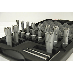 BLUEROCK 13 Piece 1-3/8" Depth Tungsten Carbide Tip (TCT) Annular Cutter Set of 11 for Magnetic Drill