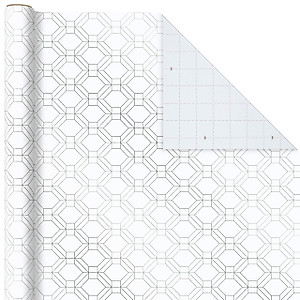 Hallmark Silver and White Wrapping Paper with Cutlines on Reverse (3 Rolls: 105 sq. ft. ttl) Stripes, Dots, Geometric for Weddings, Christmas, Hanukkah, Bridal Showers, Birthdays