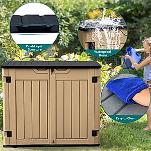 YITAHOME Extra Large Outdoor Horizontal Storage Shed, 4.5x4ft Resin Tool Sheds w/o Shelf, Easy to Assemble Waterproof Storage for Trash Cans, Garden Tools, Lawn Mower, Lockable, Brown