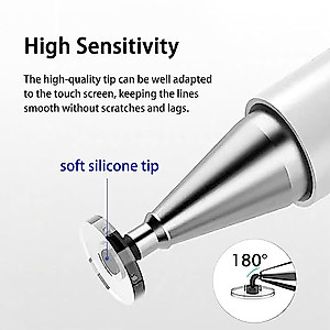 Stylus Pens for Touch Screens (2 Pcs), 2 in 1 Magnetic Disc & Fiber Tip Stylus Pen for iPad with Magnetic Cap, Compatible with All Touch Screens - Free Replacement Disc Tips, Black and White