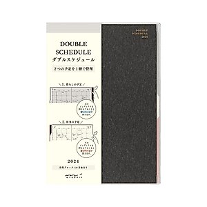 Midori 22262006 Double Schedule Notebook, 2024, B6, Monthly, Black (Starts October 2023) (black)